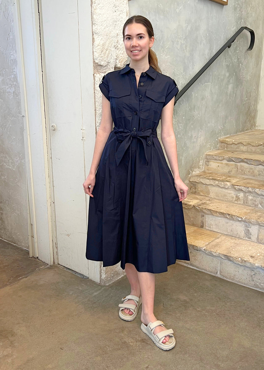 Kayla Cap Sleeve Belted Utility Midi Dress in Night Sky | European ...