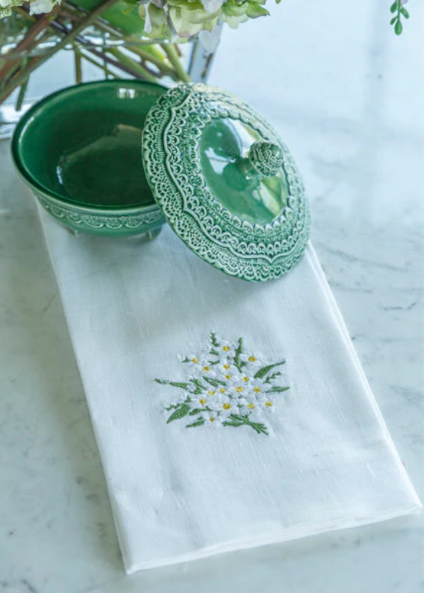 Daisy Bouquet Embroidered Linen Tea Towel | European décor for the ...